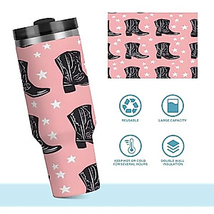 Flradish 40oz Tumbler with Handle, Beautiful Cowboy Boots Stainless Steel Tumbler with Lid and Straws Double Wall Vacuum Insulated Leakproof Coffee Travel Mug