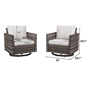 HUMMUH Patio Swivel Chairs Set of 2,PE Wicker Outdoor Rocker Chairs Bistro Set Porch Balcony Furniture with Beige Cushions