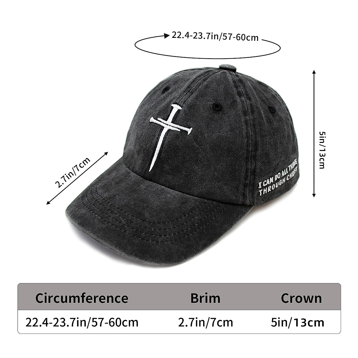 Christian Hats for Men Women Religious Cross Baseball Cap Jesus Adjustable Hat Pastor Gift for Men Gray