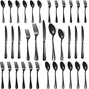 Lazycorner 30 Pcs Black Silverware Set for 6, Food Grade Stainless Steel Flatware Set Include Fork/Knife/Spoon, Mirror Polished Eating Utensils Sets, Durable Silverwear Cutlery Set, Dishwasher Safe