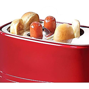 Nostalgia Adjustable 5 Setting Retro Pop Up Hot Dog Toaster, Fits 2 Regular or Extra Plump Hot Dogs and 2 Buns with Removable Cage and Mini Tongs, Red