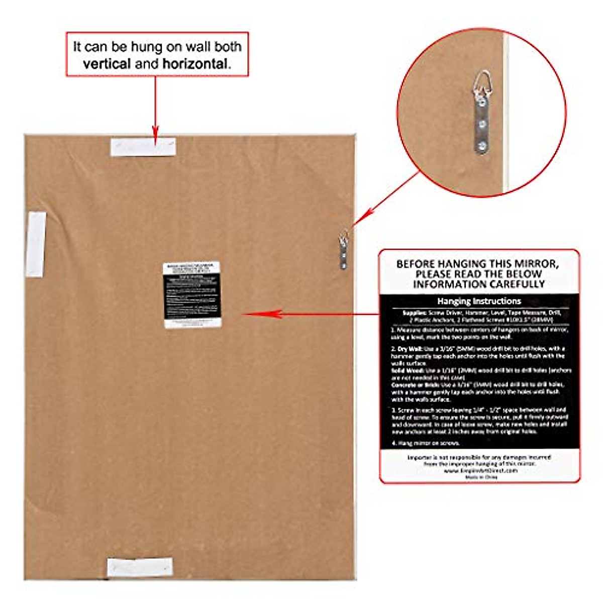 Empire Art Direct Solid Wood Frame Wall Mirror Covered with Beveled Mirror Panels, 1"-beveled Center Mirror, Vanity, Bathroom, Living Room ＆ Bedroom, 40" x 30", Ready to Hang