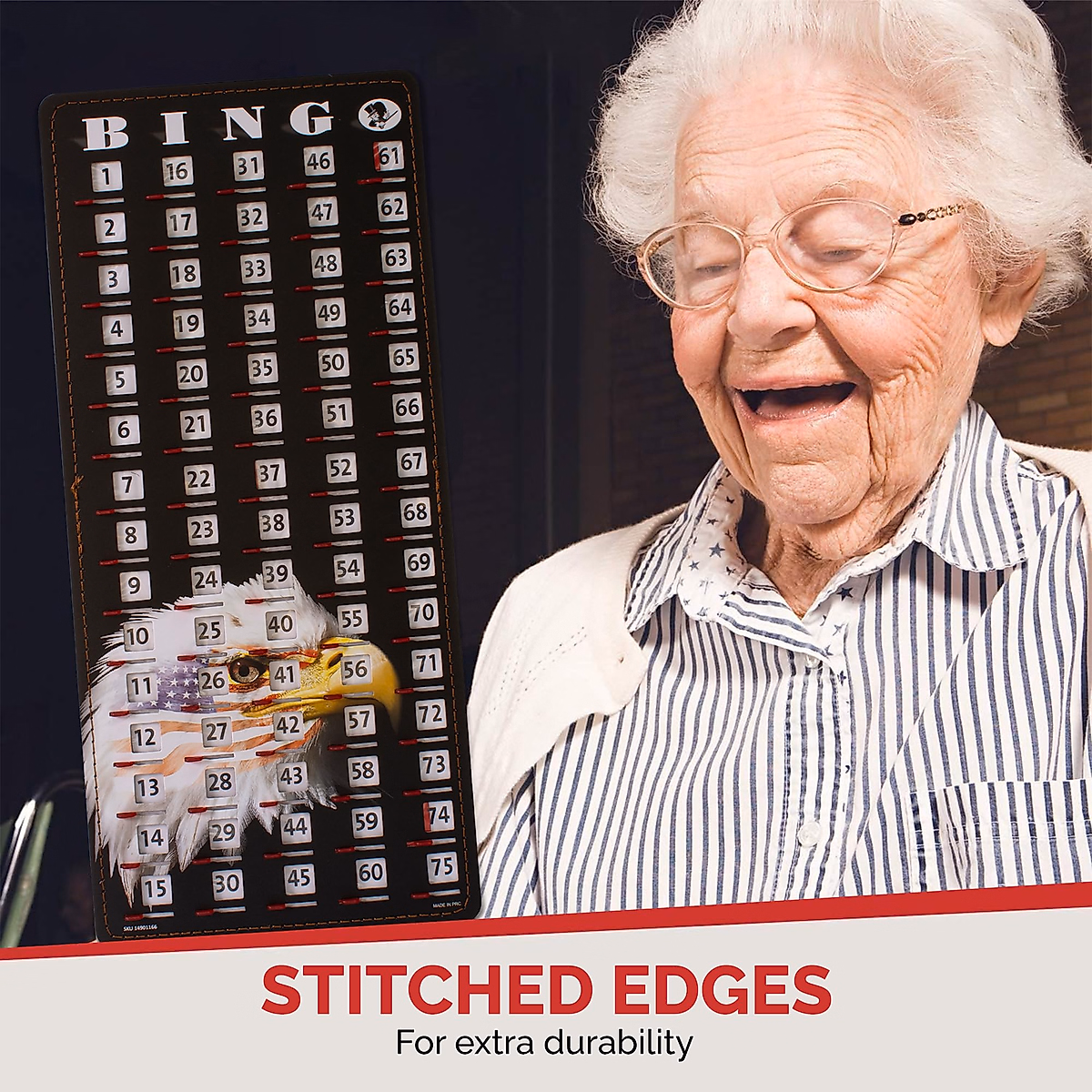 MR CHIPS Jam-Proof Finger Tip Master Bingo Card with Sliding Windows Large Cardboard Calling Cards Stars and Stripes Style