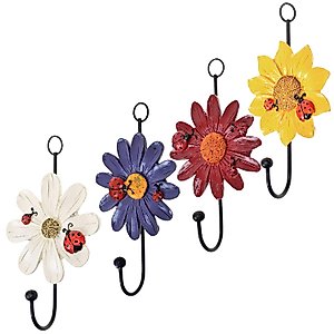 GDYOOSHOW Decorative Hooks Coat Hanger Flower Key Holder Metal Hook for Towel Hat Clothes 4Pcs (4 Colors 4 Pieces)