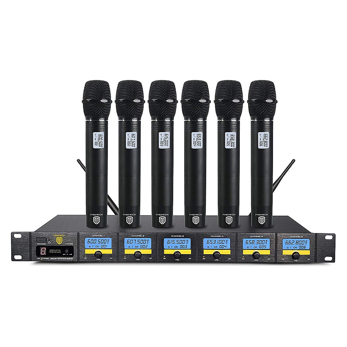 PRORECK MX66 6-Channel UHF Wireless Microphone System with 6 Hand-held Microphones Karaoke Machine for Party/Wedding/Church/Conference/Speech