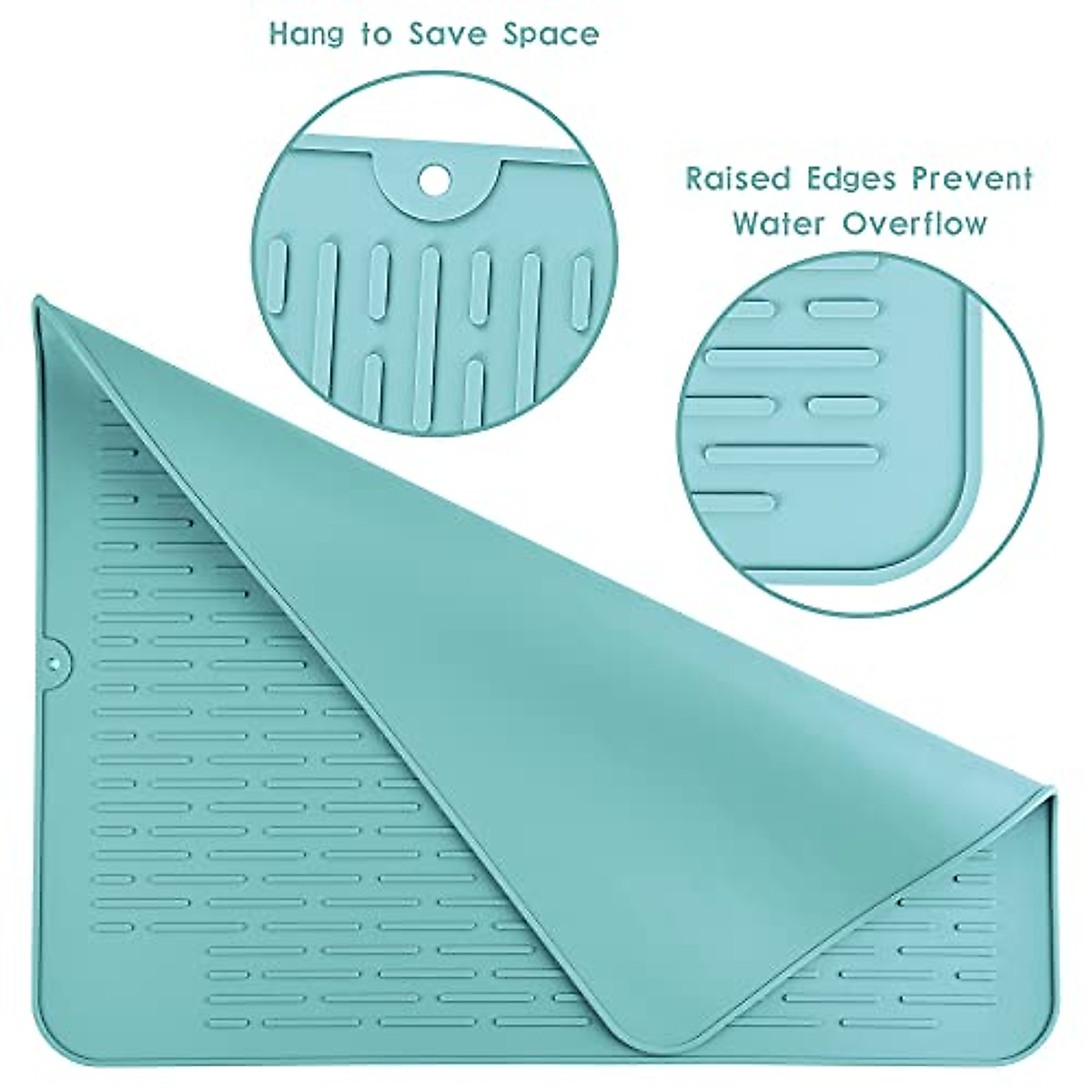 Smithcraft Silicone Dish Drying Mat Set 2, XL Sink Mats Dish Drainer Drying Mat 17.72x15.75", Large Dish Drying Rack Mat, Heat Resistant &Non-Slip Kitchen Drying Pad, Countertop Protector Dry Mat Teal