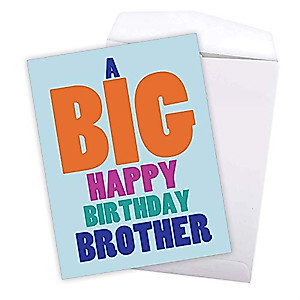 NobleWorks - 1 Large Birthday Greeting Card (8.5 x 11 Inch) - Fun Bday Celebration, Stationery Notecard - Big Happy Birthday Brother J5936BRG