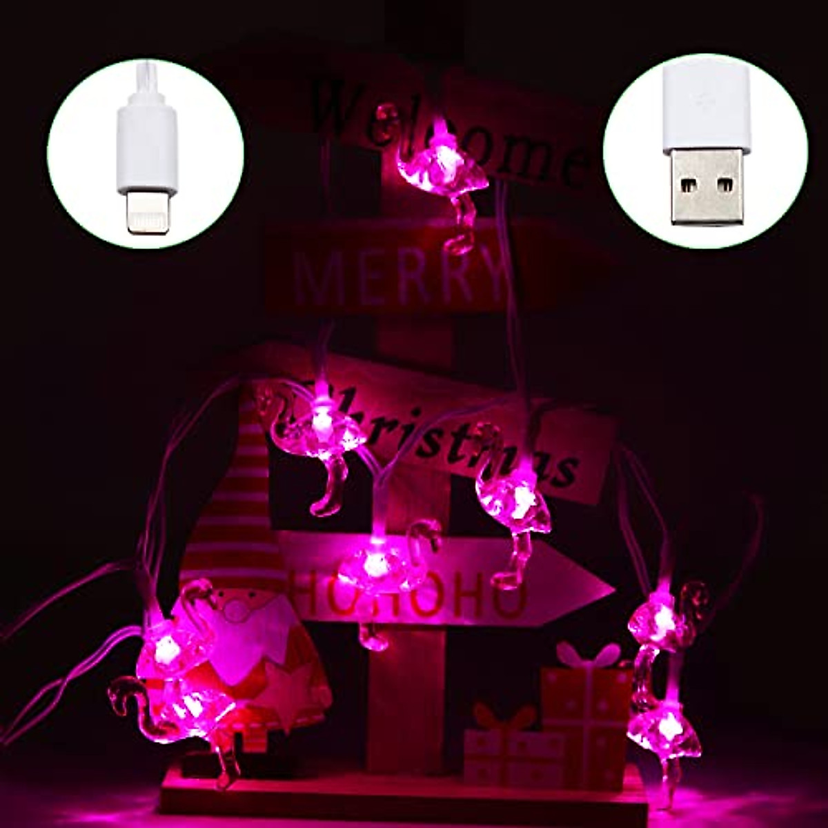 YAGE Tale Pink Flamingo USB Christmas Light Phone Charger Cord Designed for Women 50inch 8LED Compatible with Phone 11,11Pro,11Pro Max,12,12Pro,12Pro Max,13,13Pro,13Pro Max,14,14Pro,14Pro Max etc