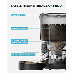 Tomxcute Automatic Cat Feeders, 4L Cat Dry Food Dispenser, Auto Dog Feeder Small Timed Pet Feeder with Stainless Steel Bowl, Push-Type Clog-Free Design, 1-4 Meals Portion Control for Cats and Dogs