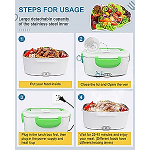 AUTOPkio Electric Lunch Box for Car and Home, 12V 24V 110V Lunchbox Food Heater with 1.5L Removable Stainless Steel Container for Work Office Truck Driver (Green)