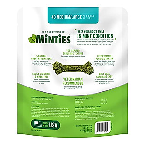 Minties VetIQ Dog Dental Bone Treats, Dental Chews for Medium/Large Dogs (Over 40 Lbs), 32 Ounces, Green, 40 Count