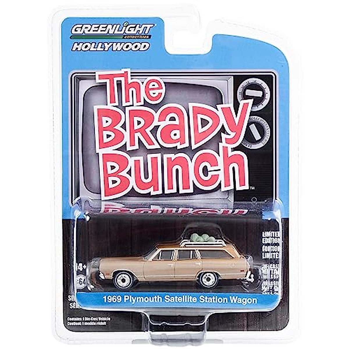 1969 Plymouth Satellite Station Wagon Gold with Rooftop Camping Equipment Dirty Version The Brady Bunch 1969-1974 TV Series Hollywood Series Release 39 1/64 Diecast Model Car by Greenlight 44990A