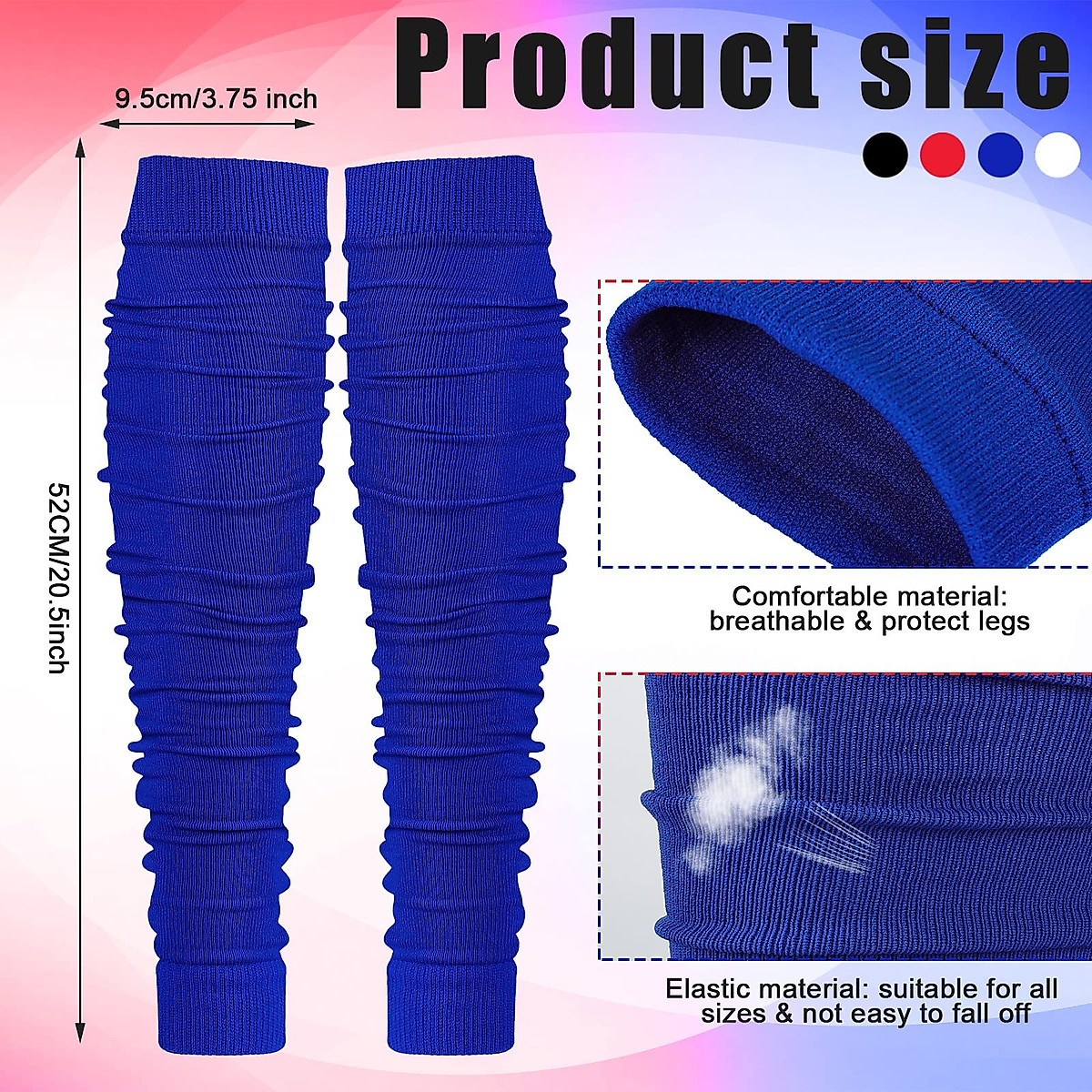 Vicenpal Football Leg Sleeves Calf Compression Sleeves Football Scrunch Leg Socks Calf Sleeves for Men Women(Black, White, Blue, Red,4 Pairs)