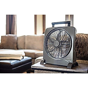 Treva 10 inch Rechargeable Portable Fan Smart Power Air Circulator. Plug-In AC Adapter and Battery Powered, USB Charging Port, For Camping Travel and Indoors Use