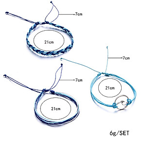 kelistom Handmade Braided Wax Rope Adjustable Strand Wrap Bracelet Set Waterproof Wave Shell Charm Stretch Knot String Thread Bracelets Friendship Jewelry