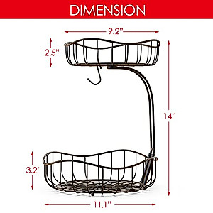 Weronique 2-Tier Countertop Fruit Basket Fruits Vegetables Storage Bowl Stand Holder with Banana Hanger, Black