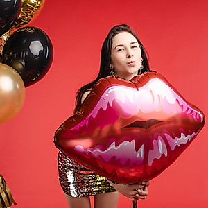 6 Pieces 27 Inches Red Kiss Lip Balloons, Large Aluminum Foil Lips Balloons for Valentine's Day Wedding Bachelorette Makeup Birthday Party Decorations