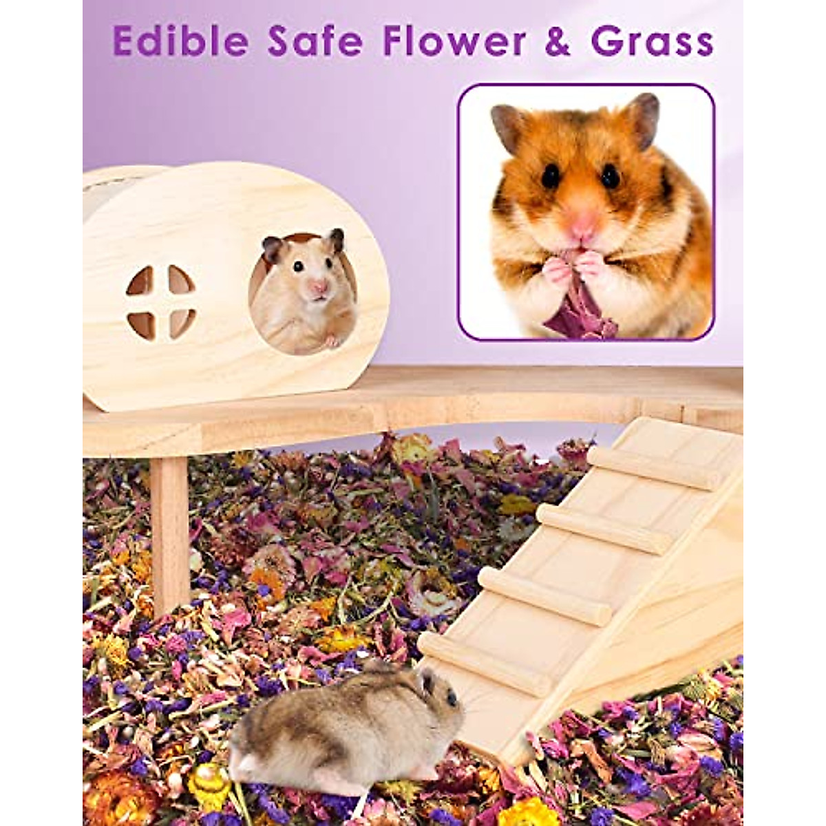Bissap Natural Flower & Herb Hamster Bedding 300g/10.5oz, Small Animal Soft Flower Habitat Decor for Syrian Dwarf Hamster Gerbil Chinchilla Mice Degu and Other Small Pet Flower Bedding Odor Control