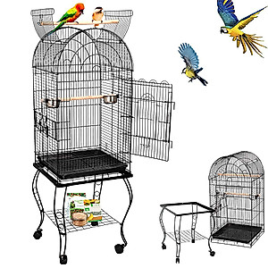 63.5 Inches Medium Bird Cage Open Top Parrot Cage with Detachable Stand, Rolling Wheels Lovebird Cockatiel Quaker Sun Parakeet Green-Cheek Conure Cage