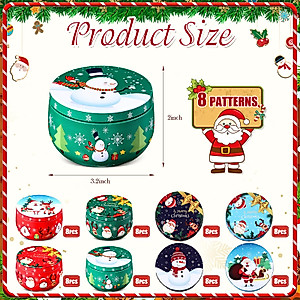 Mumufy 24 Pcs Christmas Cookie Tins 8 Styles Candy Tinplate Retro Tins Candle Tin Storage Containers Metal Cookie Jars Round Nesting Containers for DIY Candles, Dry Storage, Spices, Tea, Candy
