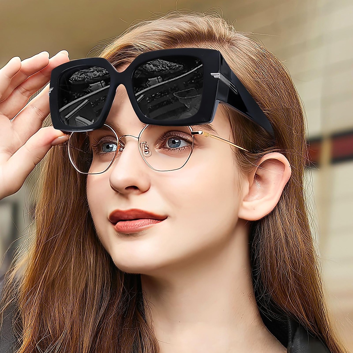 TJUTR Polarized Fit Over Sunglasses for Women, Trendy Oversized Wear Over Glasses with UV400 Protection