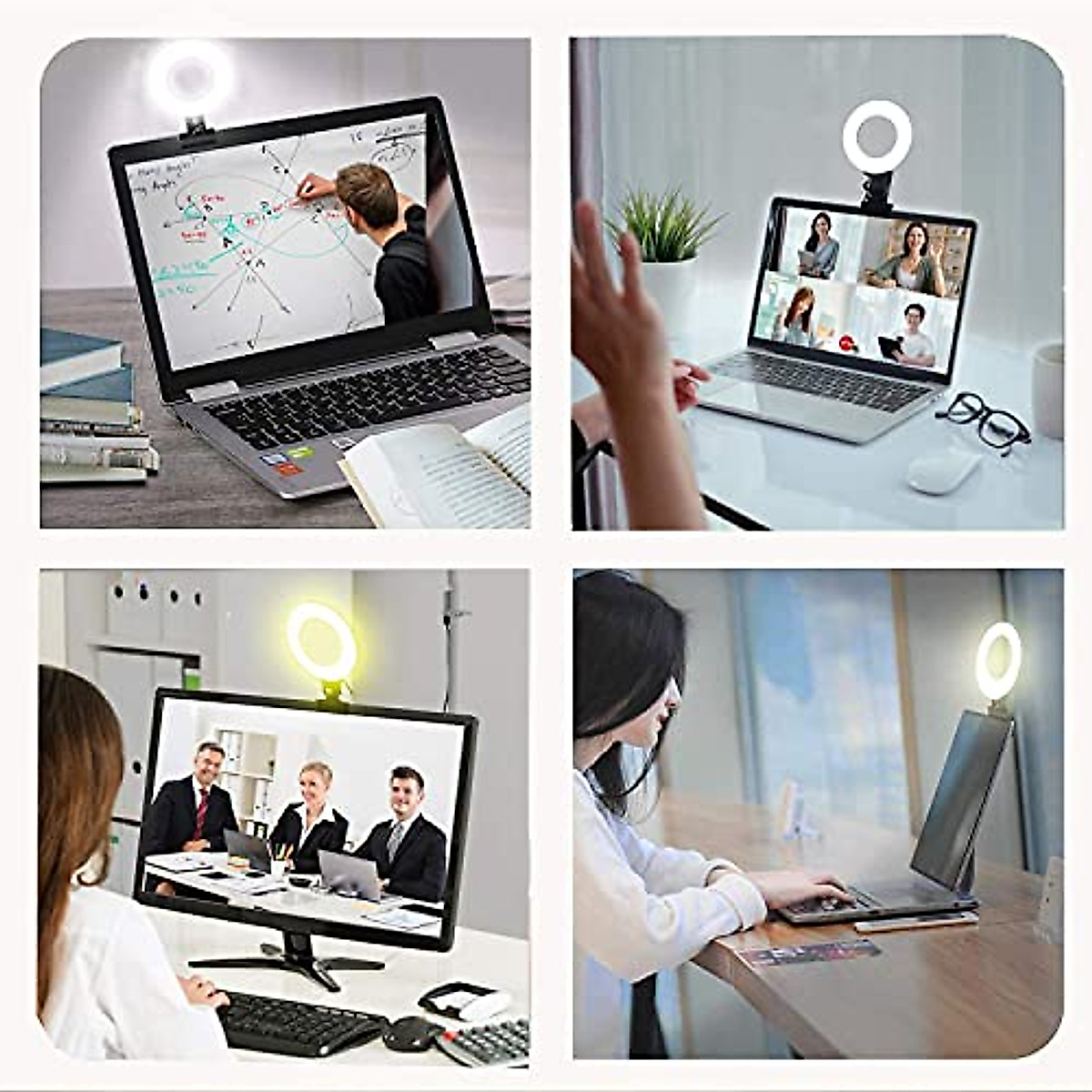 Video Conference Lighting Kit 3200k-6500K Dimmable Led Ring Lights Clip on Laptop Monitor for Remote Working/Zoom Calls/Self Broadcasting/Live Streaming/YouTube Video/TikTok (Black)