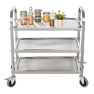 DRM 3 Tier Stainless Steel Catering Service Cart Kitchen Trolley Kitchen Cart Kitchen Car Shelf Utility with Wheels
