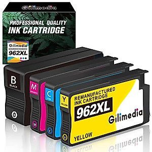 GILIMEDIA Remanufactured 962XL Ink Cartridges | Replacement for HP Ink 962 Work for OfficeJet Pro 9015 9015e 9025 9025e 9010 9012 9020 9018 9019 9028 Printer, 4-Pack(Black Cyan Magenta Yellow)