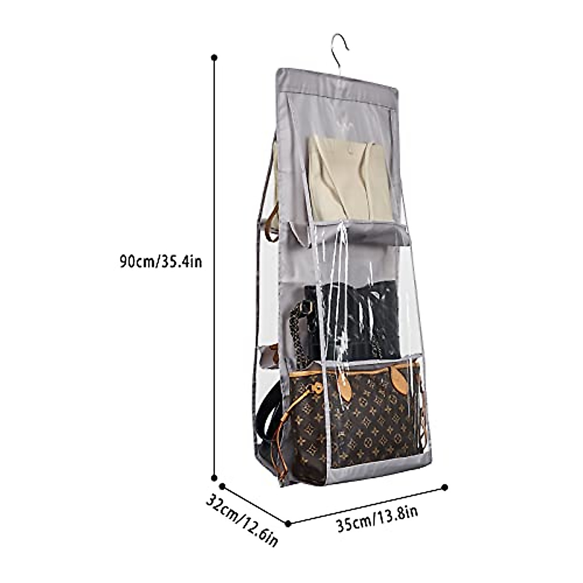 Vercord Hanging Purse Organinzer Handbag Tote Hanger Closet Dustproof Storage Bag with Six Pockets Light Gray