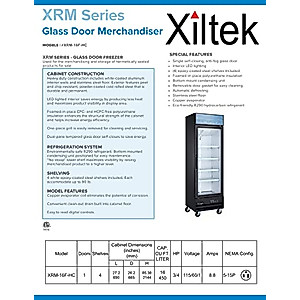 Xiltek New Single Door Upright Retail Merchandiser Display Freezer with Triple Paned Glass Door; 13 Cubic Ft.