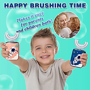 Kids Ultrasonic Electric Toothbrush, U-Shaped Toothbrush 6 Gear Speed Mode IPX7 Waterproof 360° Oral Cleaning Automatic Toothbrush for 2-7 Years Old Baby Toddler (3.Blue)
