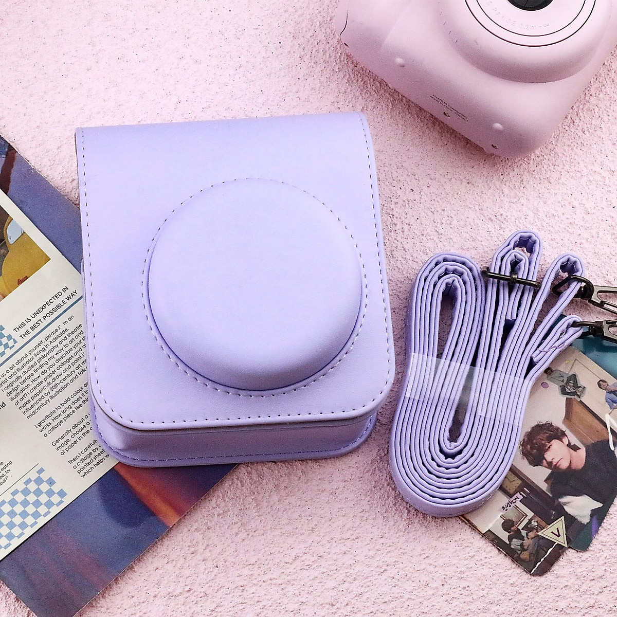 Frankmate Protective Case Compatible with Fujifilm Instax Mini 12 Instant Film Camera with Accessory Pocket and Adjustable Strap