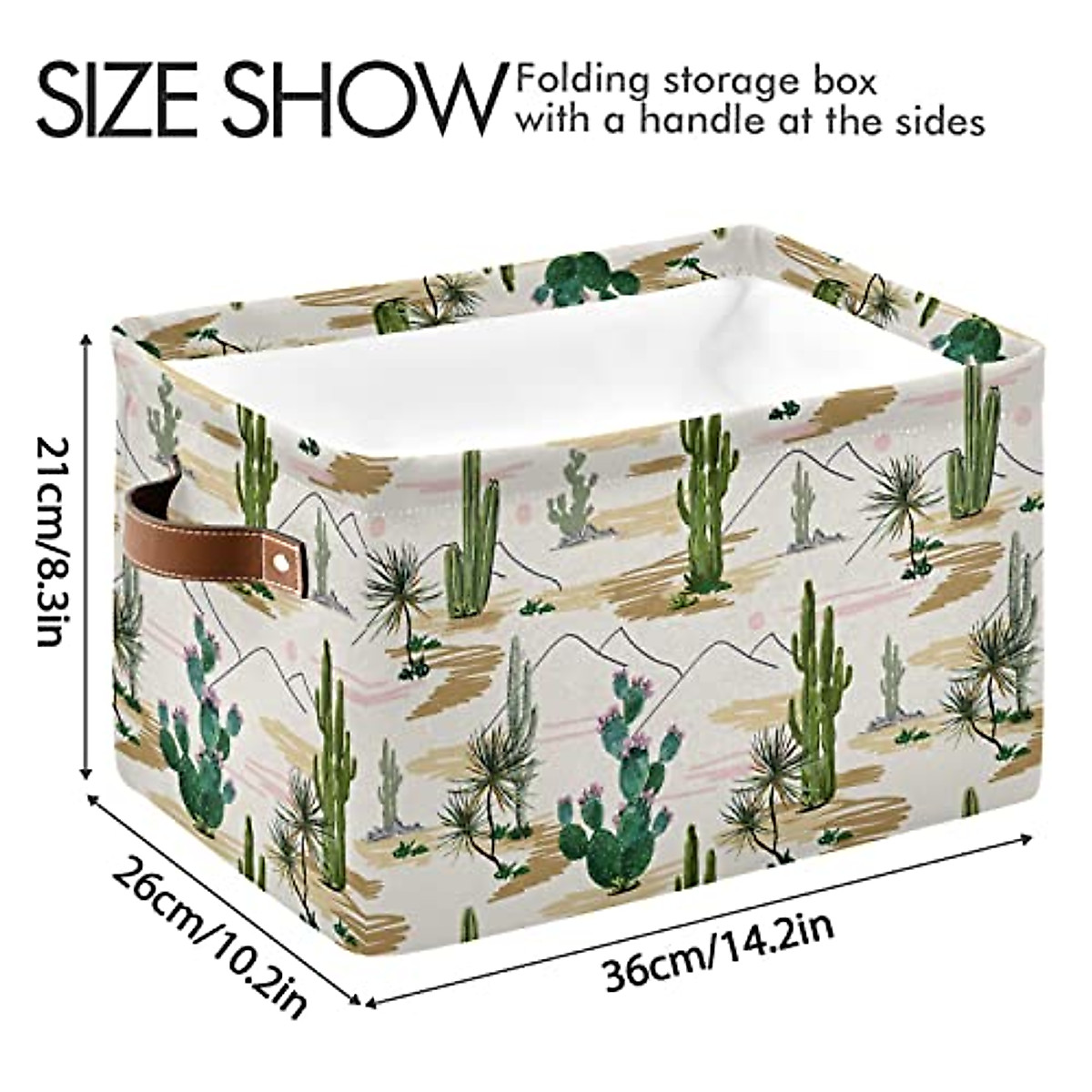 Large Foldable Storage Basket Beautiful Floral Tropical Cactuses Succulents Storage Bin Canvas Toys Box Fabric Decorative Collapsible Organizer Bag with Handles for Bedroom Home