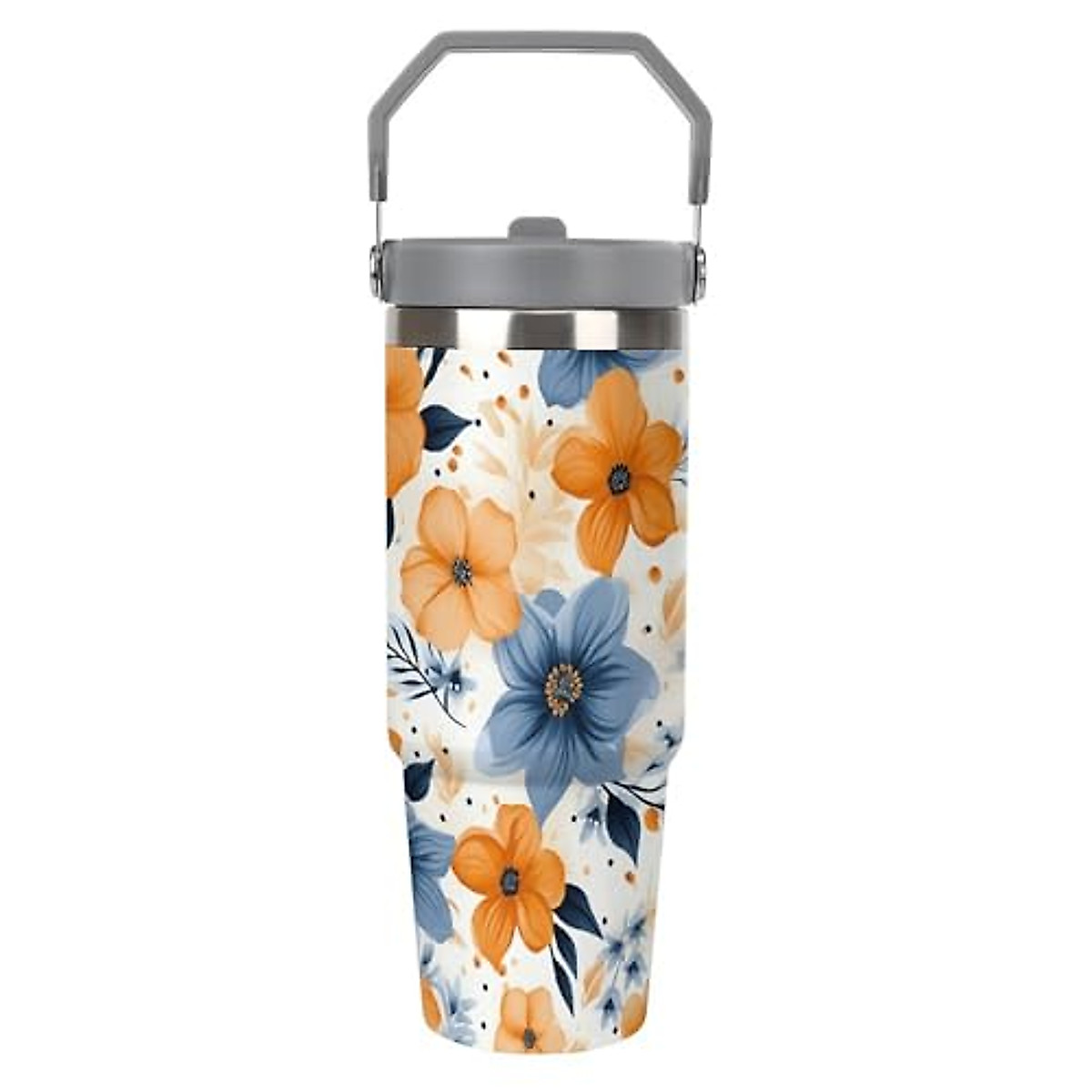 SYJTGDE Large Capacity Car Cup Blue And Orange Flowers Fashionable Upgrade Car Cup Advanced And Beautiful Travel Cup