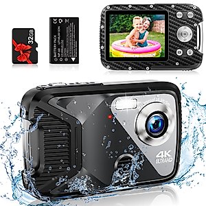 Waterproof Digital Camera, FHD 2.7K Compact Digital Camera for Kids Support 4K 48MP Digital Camera with 32GB Card Point and Shoot Camera Portable Camera for Teens Students Boys Girls Seniors