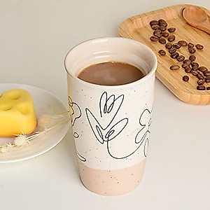 ANTIS'S HOME Ceramic Coffee Mug with Lid, Flower Pattern Double Wall Coffee Travel Mug Ceramic Tumbler 10 oz, Reusable Tall Cup, Splash Resistant Lid, Dishwasher Microwaveable Safe