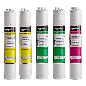 Amazon Basics AMZN-PB-TLRO4RCT-5PK Annual Pack RO Drinking Water System 1, 2 and Stage 4 Reverse Osmosis Replacement Filters - White