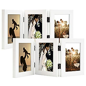 Golden State Art, 4x6 Three Picture Frame Trifold Hinged Photo Frame with 3 Openings, Desk Top Family Picture Collage, with Real Glass (4x6 Triple, White, 2-Pack)