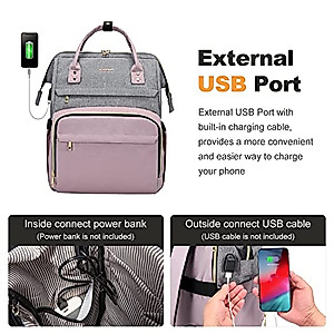 LOVEVOOK Laptop Backpack for Women Fashion Business Computer Backpacks Travel Bags Purse Doctor Nurse Work Backpack with USB Port, Fits 15.6-Inch Laptop Grey-Light Purple