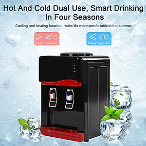 Top Loading Water Cooler Dispenser, Hot & Cold Water Cooler Dispenser for 3 to 5 Gallon, Countertop Water Cooler Dispenser with Child Safety Lock for Homes, Kitchens, Offices, Dorms, Black