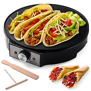 UVFAST Crepes Maker 12'', Electric Crepe Maker & Griddle, Non-Stick Crepe Pan, Crepe Machine with Crepe Spreader, Perfect for Crepes Roti, Tortilla, Blintzes, Pancakes, Adjustable Temperature, 1000W
