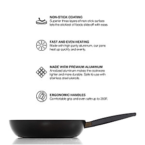 LocknLock Hard & Light Black Aluminum Cookware Frying Pan, 12 inch