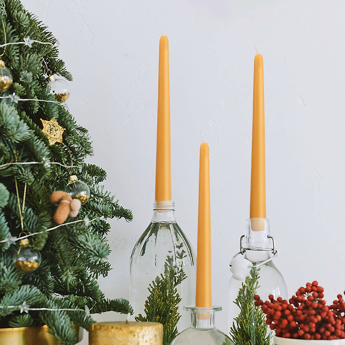 Natural Beeswax Taper Candles 10"- Beeswax Candles Set 6 Pack, Yellow