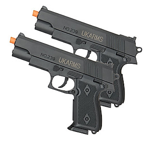 2 Pack of Polymer Spring Operated 7" Inch BB Airsoft Pistol-Intended for Film and Costume use.