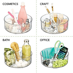 mDesign Lazy Susan Turntable Divided Plastic Spinner for Kitchen Pantry, Fridge, Cupboard, or Counter Organizing, Fully Rotating Organizer for Tea Bags, 9" Round - Lumiere Collection - Clear