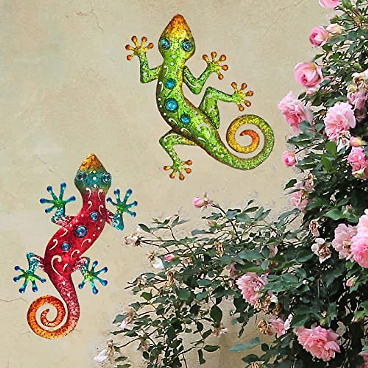 wotieuns Metal Gecko Wall Art Metal Lizard Outdoor Wall Decor Suitable for Yard Fence Patio Garden Decor Set of 2