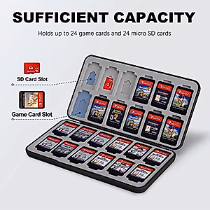 FYY Nintendo Switch Game Case - Black Nintendo Switch Game Holder for Nintendo Switch Cartridge Case with 24 Game Card Slots & 24 Micro SD Card Slots, Switch Card Case- Hard Shell, Silicone Lining