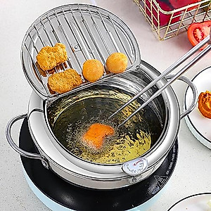 Japanese Tempura Fryer Pot, 201 Stainless Steel 28cm Multifunctional Easy Japanese Fryer Pot for French Fries