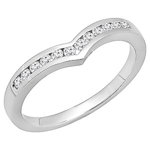 Dazzlingrock Collection 0.25 Carat (Cttw) 10K Round Diamond Wedding Stackable Chevron Ring 1/4 CT, White Gold, Size 6