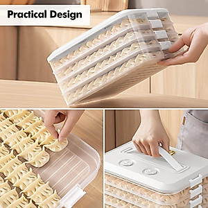 Lunhoo 4 Layer Dumpling Box, Food Storage Containers with Lid and Handle, Stackable Biscuit Storage Box for Kitchen and Fridge (White Lid)